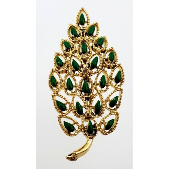Gerry'S | Jewelry | Vintage Gerrys Gold Tone Textured Open Work Green Enamel Leaf Brooch Pin ...